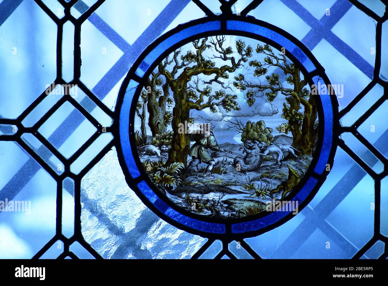 Stained glass man inside Peles Castle Sinaia Stock Photo - Alamy