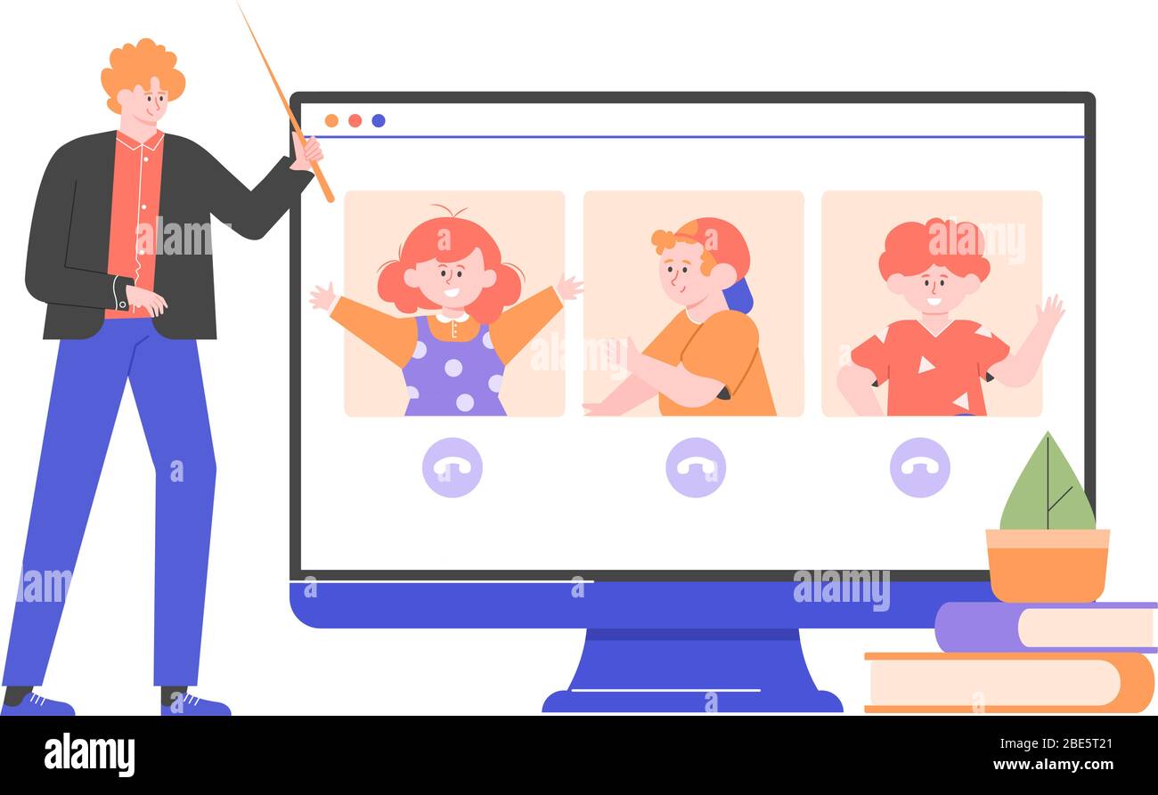The teacher gives a distance lesson to children Stock Vector Image ...