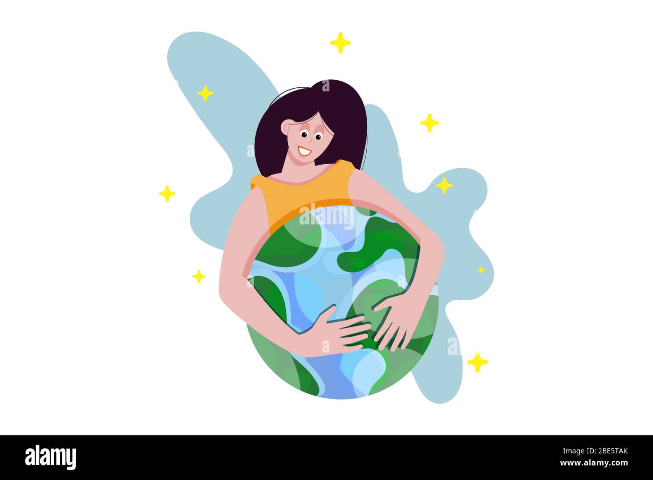 The girl holds the planet, the globe. Beautiful for design. Concept ...