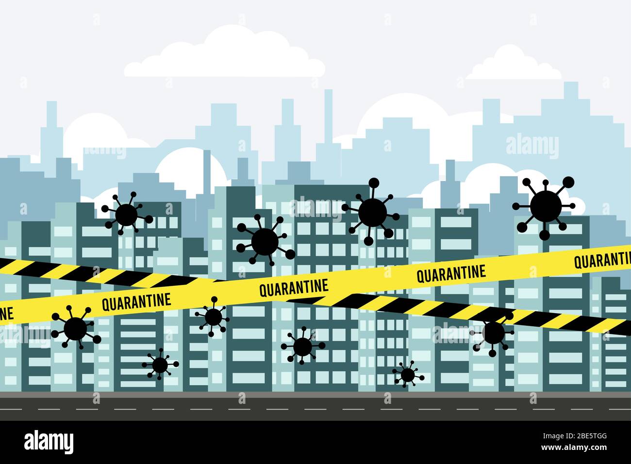 Modern city on the quarantine. Coronavirus concept. Downtown. Panorama ...