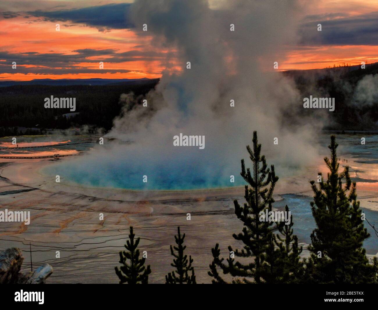Sunrise at Grand Prismatic Spring in Yellowstone National Park Stock ...