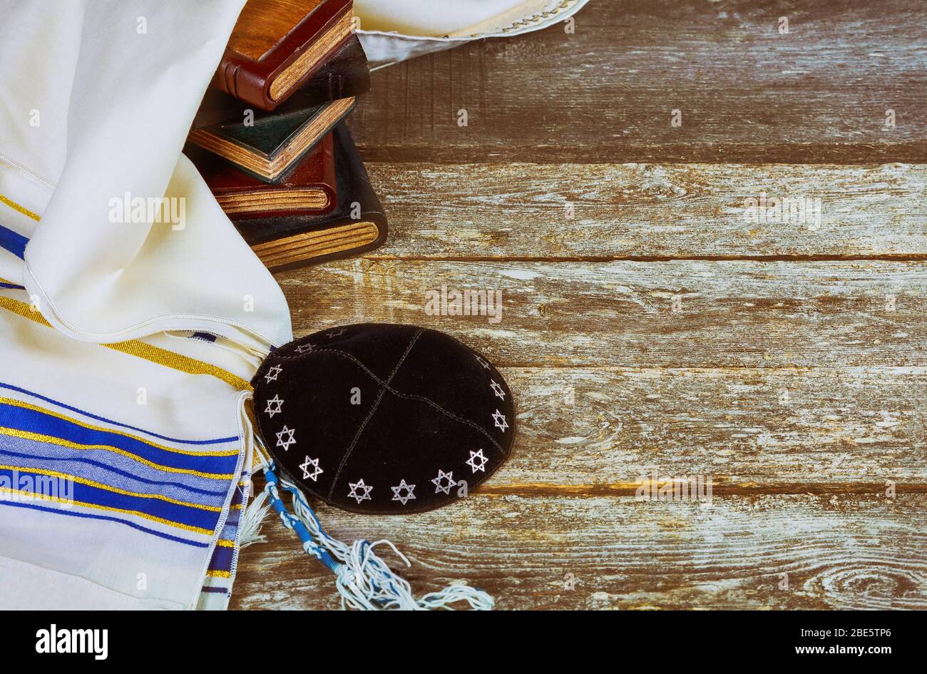 Jewish ritual with kippah and talit praying in the Jewish hebrew prayer ...