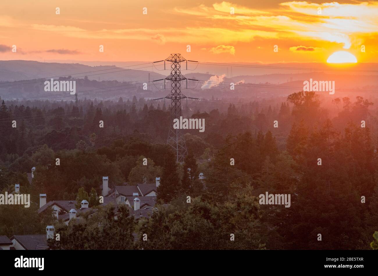Pretty golden sunset over California town Stock Photo - Alamy