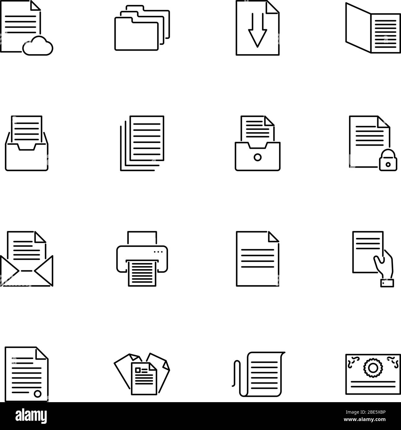 Paper Documents, Doc Folder outline icons set. Black symbol on white ...