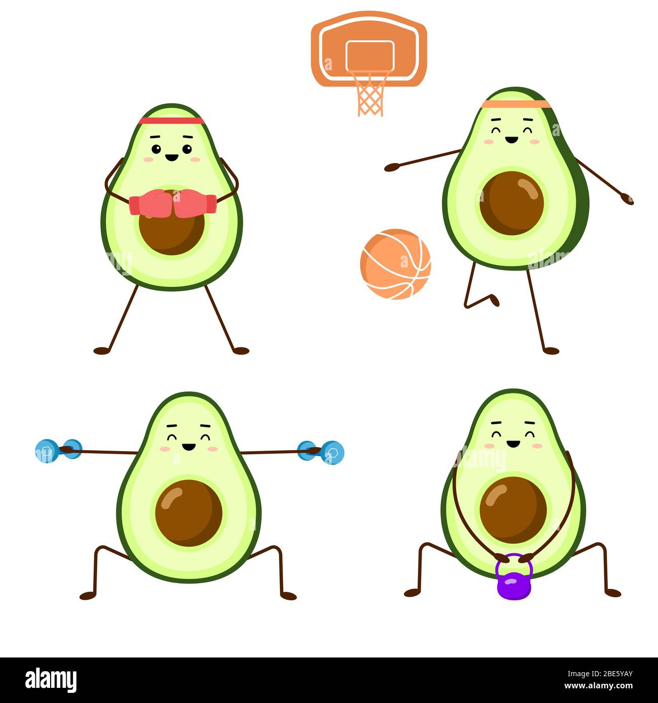 Set of avocado sport - boxing and bascketball. Avocado character design ...