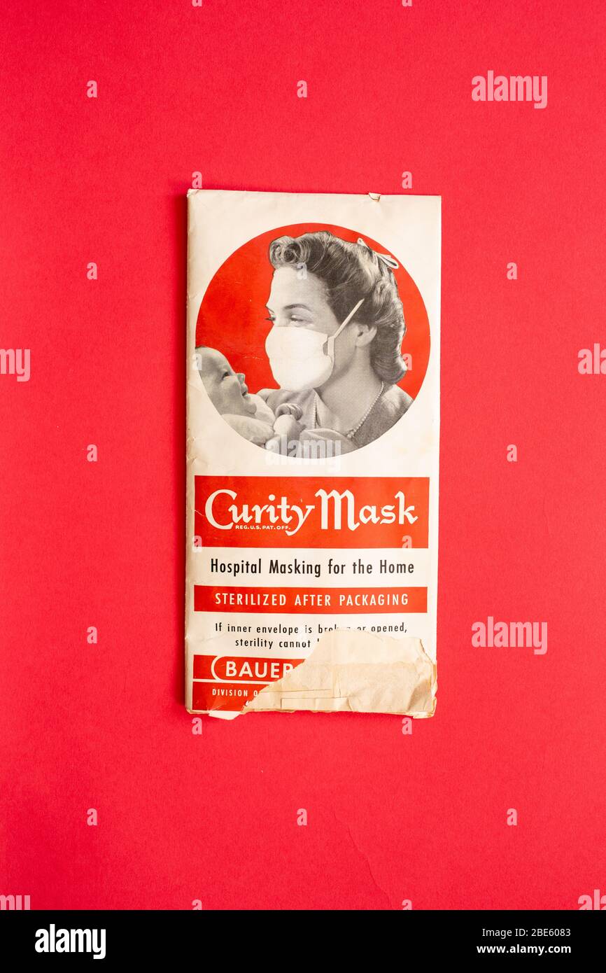 A 1940s surgical mask made by Curity, a division of The Kendall Company ...