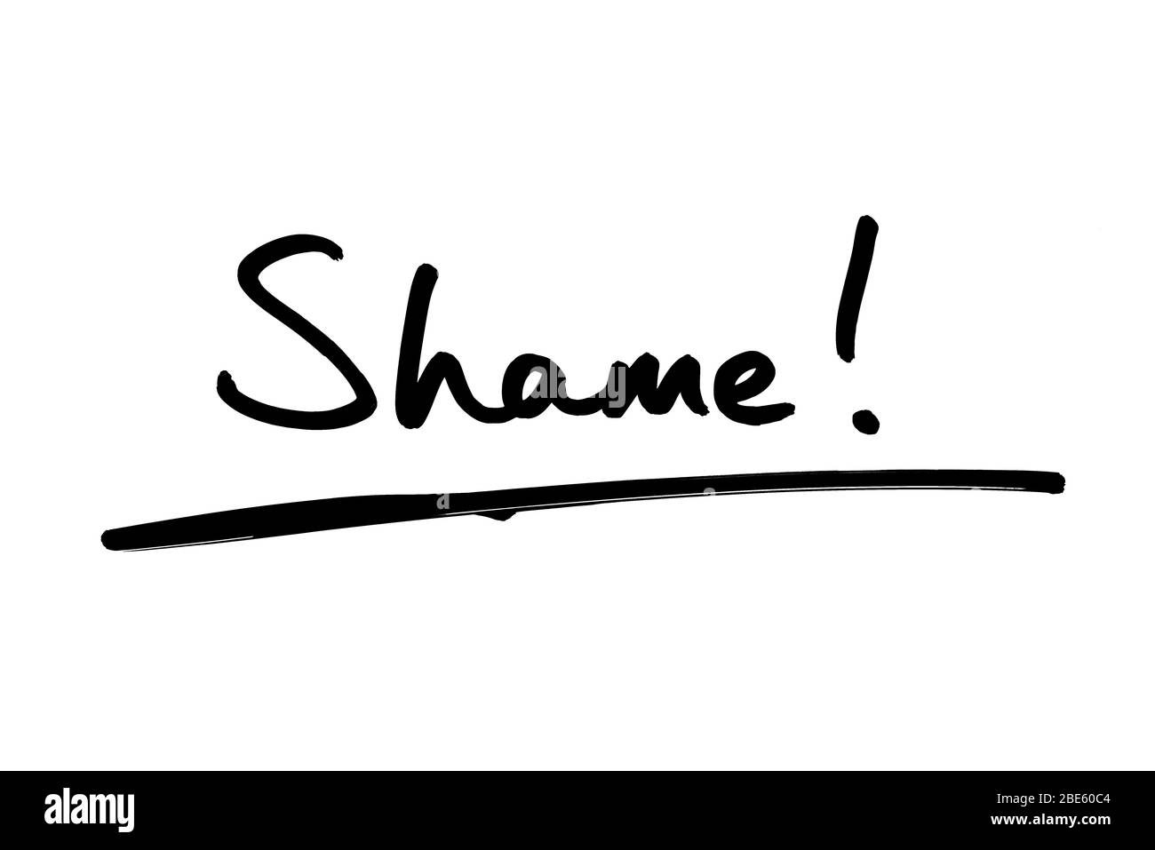 The word Shame! handwritten on a white background Stock Photo - Alamy