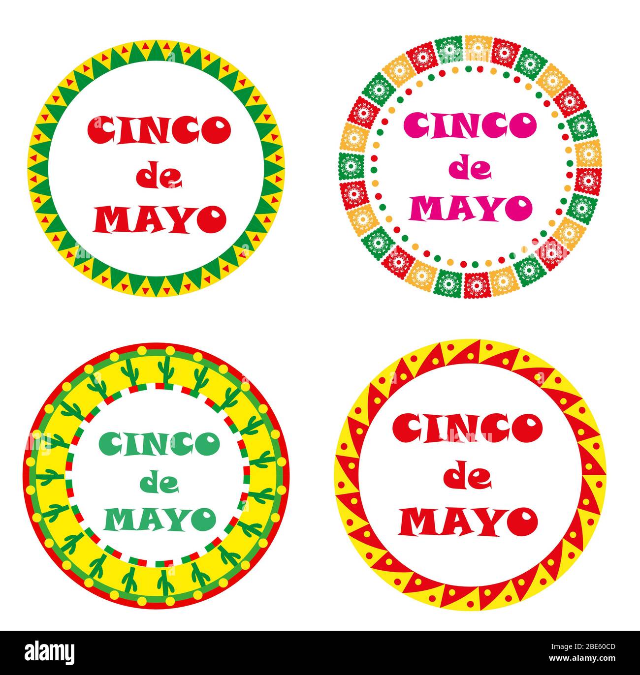 Cinco de Mayo set of round frames with space for text. Isolated on ...