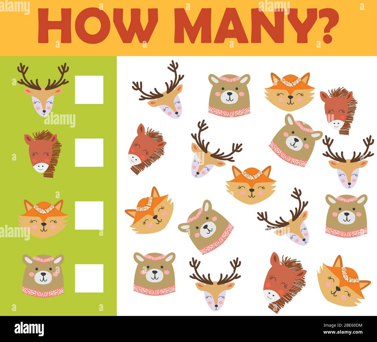 Counting animal games for preschool kids sheet layout in colorful ...