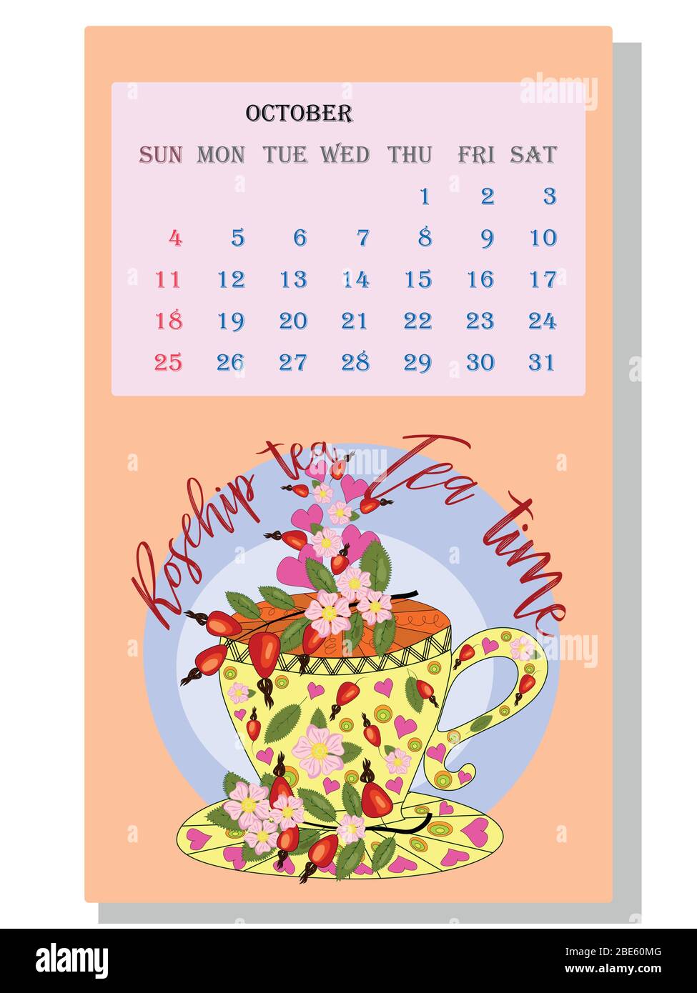 Drinks calendar: with seasonal dessert drawings of various tea, coffee ...