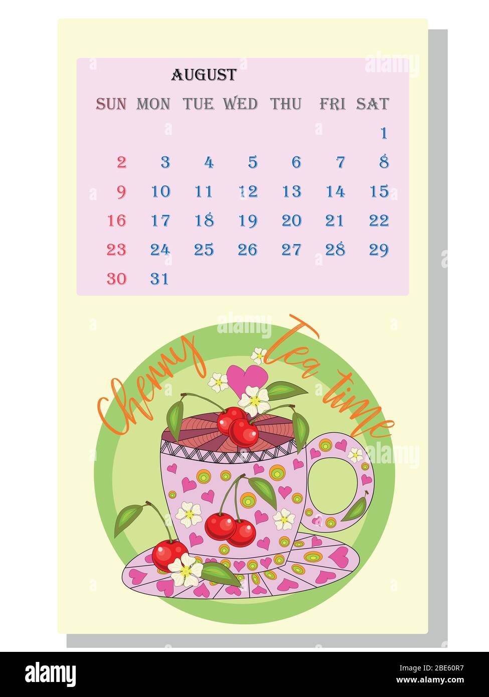 Drinks calendar: with seasonal dessert drawings of various tea, coffee ...