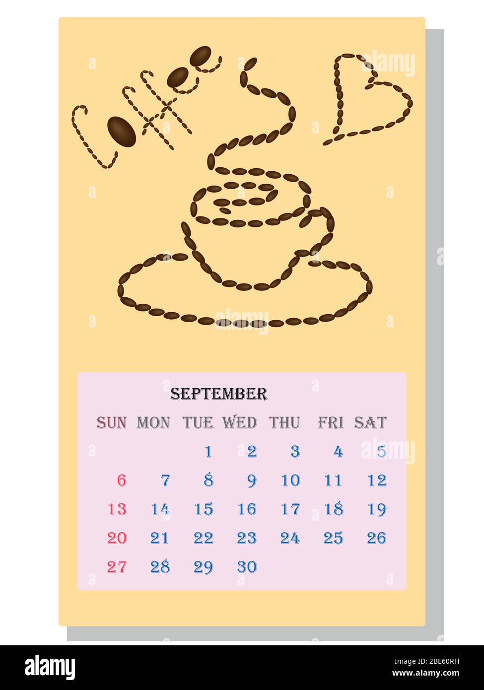 Drinks calendar: with seasonal dessert drawings of various tea, coffee ...