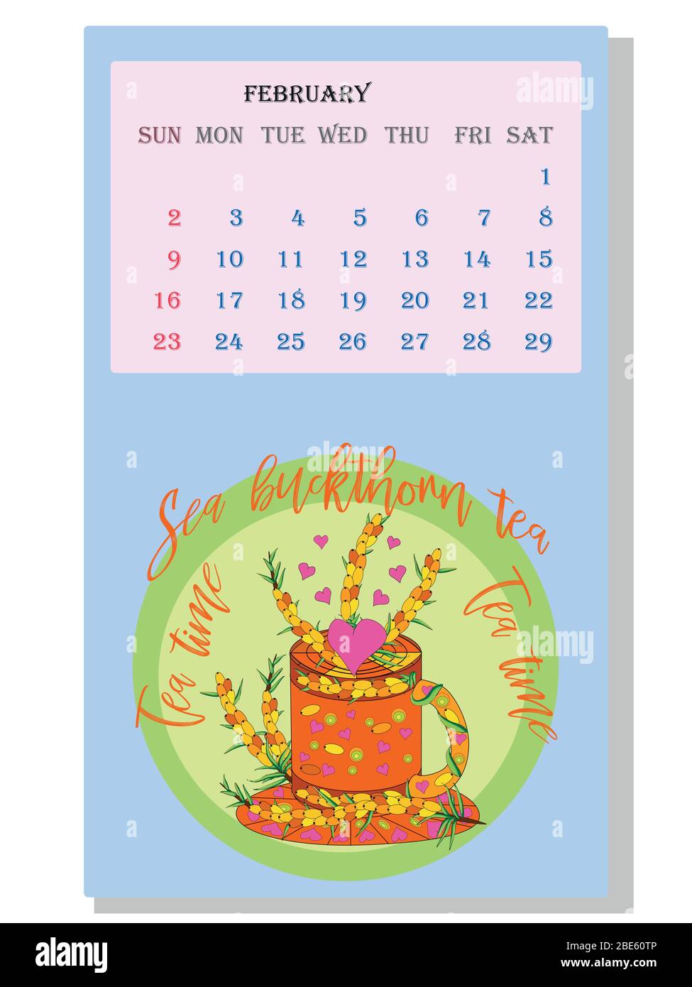 Drinks calendar: with seasonal dessert drawings of various tea, coffee ...