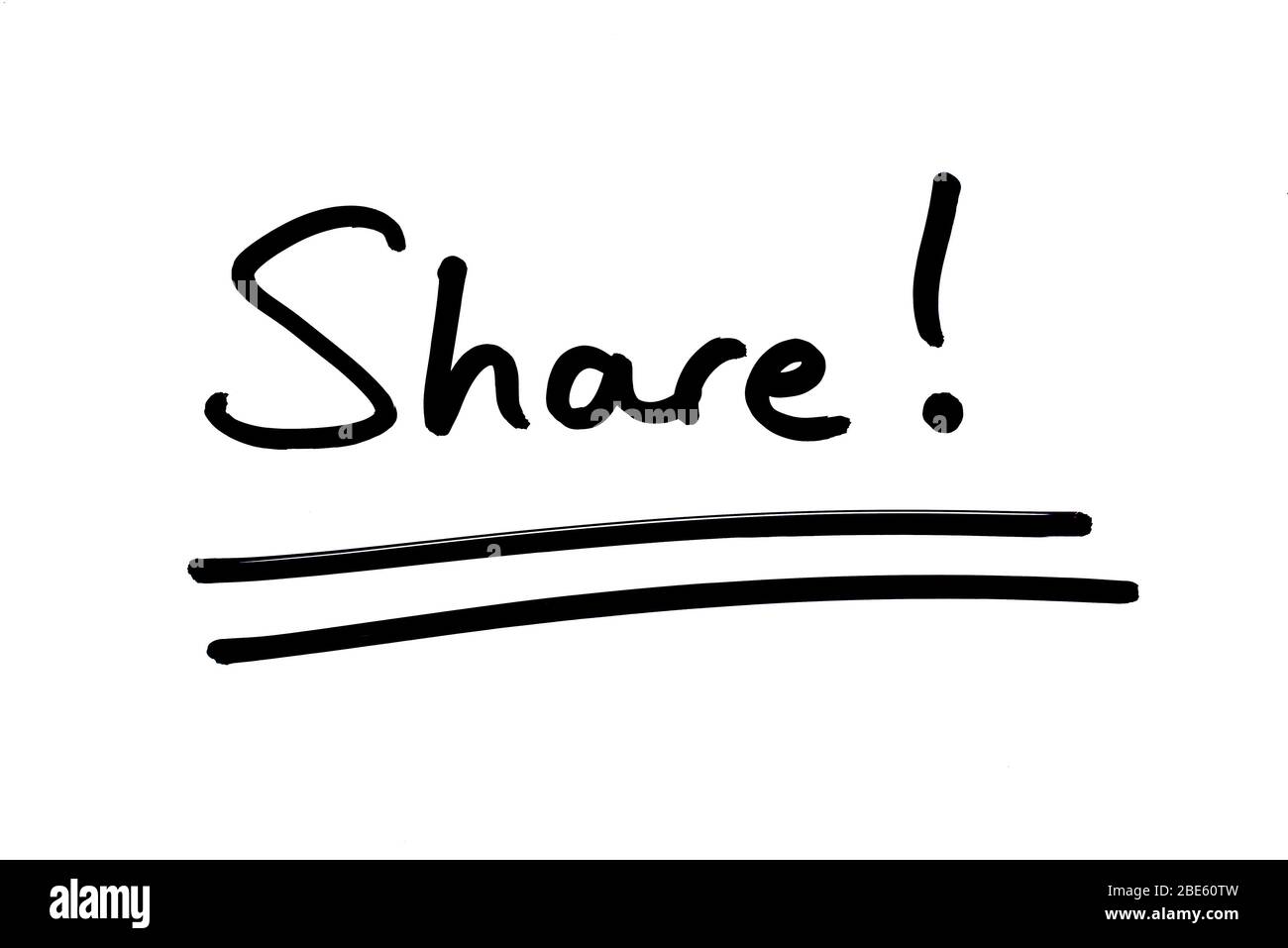The word Share! handwritten on a white background Stock Photo - Alamy