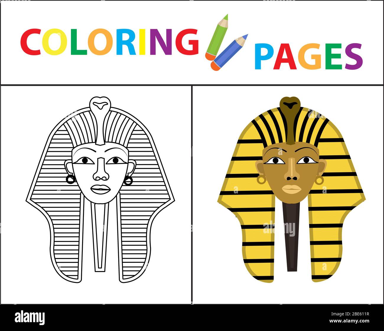Coloring book page. Pharaoh. Sketch outline and color version. Coloring ... Coloring book page. Pharaoh. Sketch outline and color version. Coloring ...