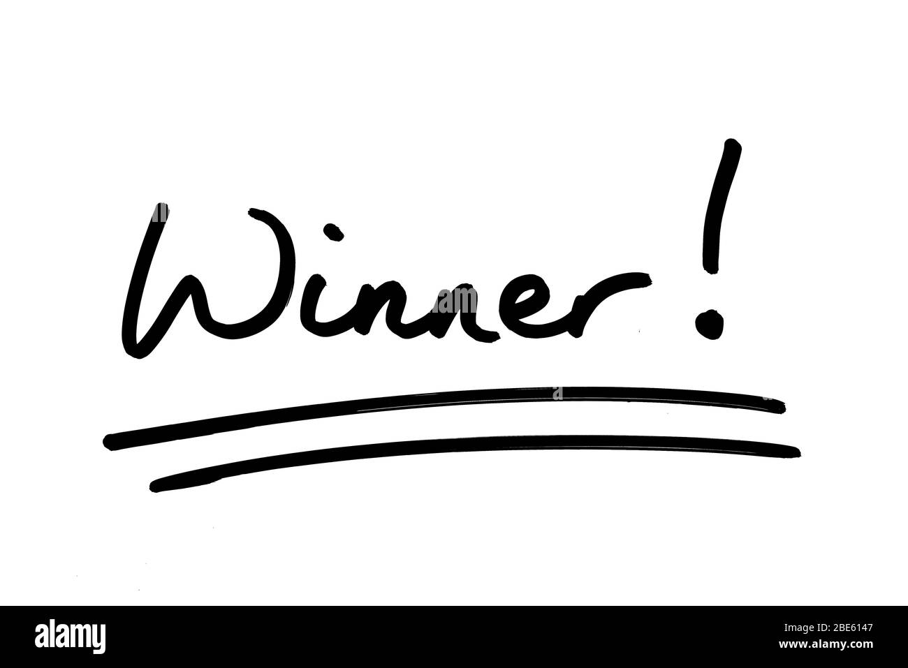 The word Winner! handwritten on a white background Stock Photo - Alamy
