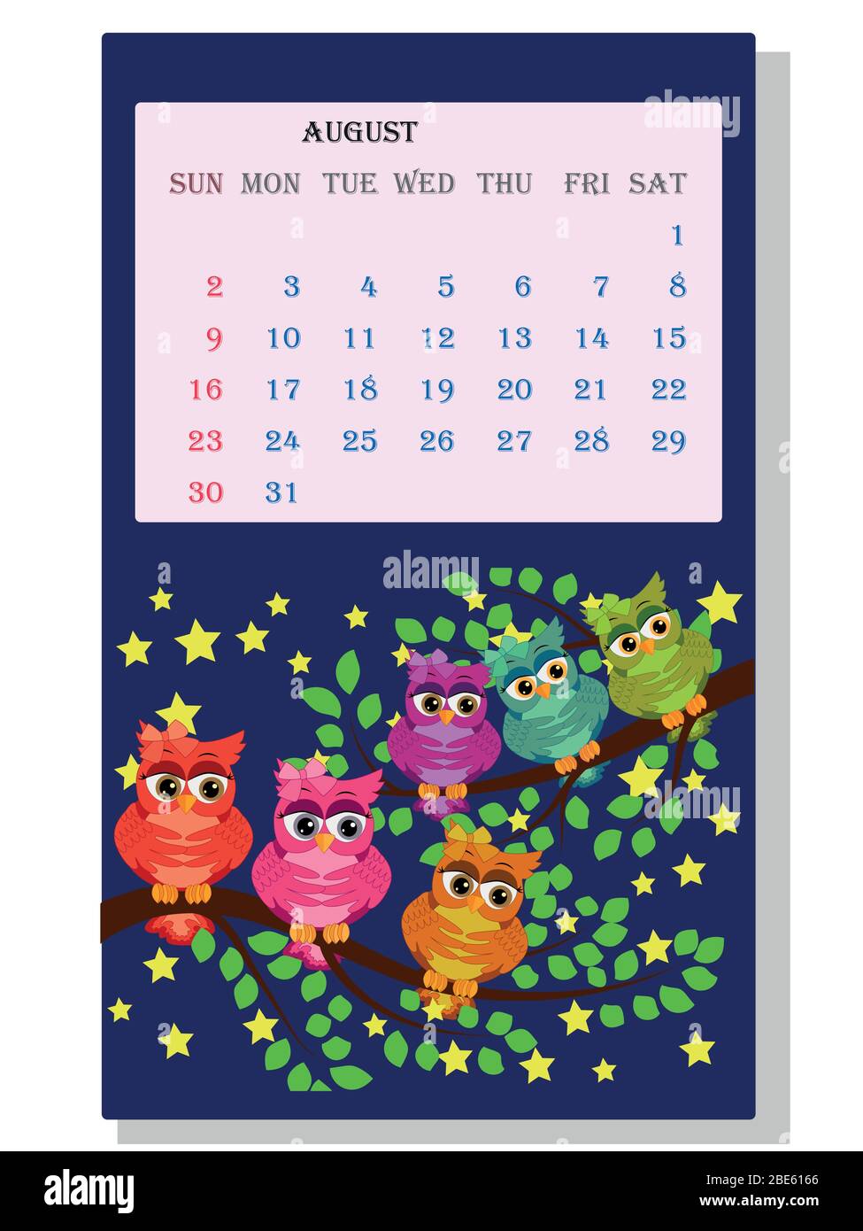 Calendar 2021. Cute calendar with funny cartoon owls Stock Vector Image ...
