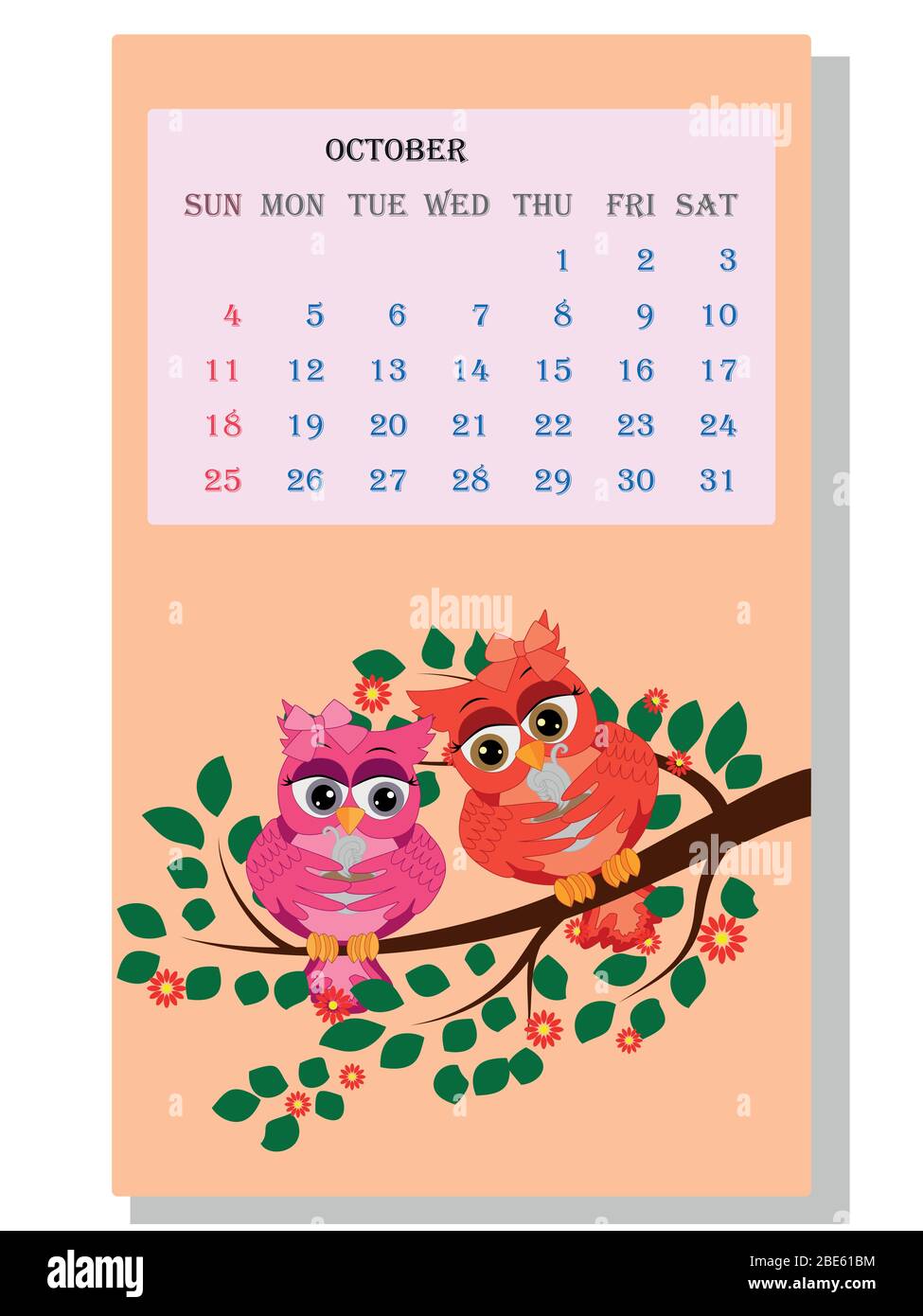 Calendar 2021. Cute calendar with funny cartoon owls Stock Vector Image ...