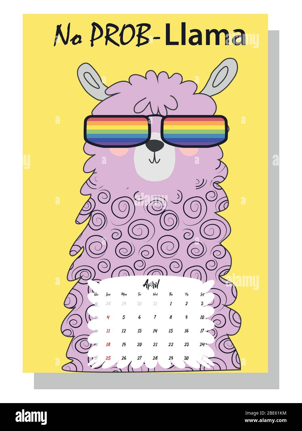 Cute monthly calendar of 2021 with a llama, cactus, inscriptions in the ...