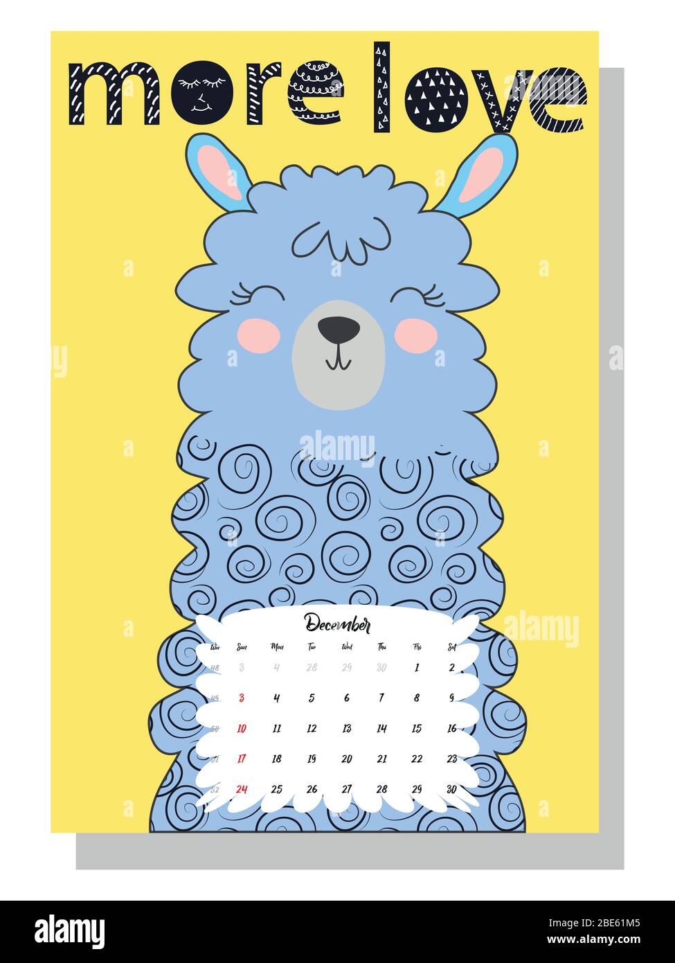 Cute monthly calendar of 2021 with a llama, cactus, inscriptions in the ...