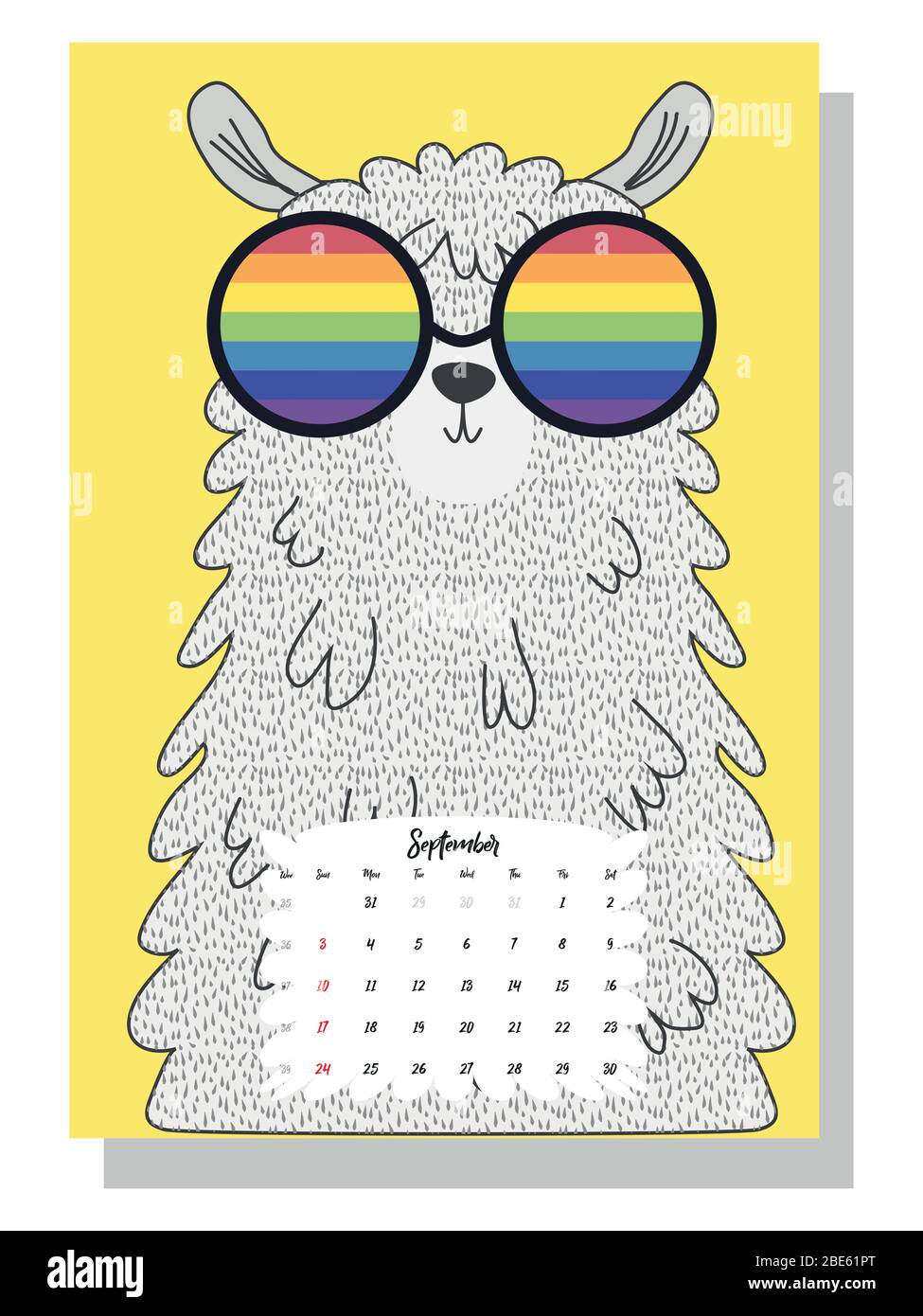 Cute monthly calendar of 2021 with a llama, cactus, inscriptions in the ...