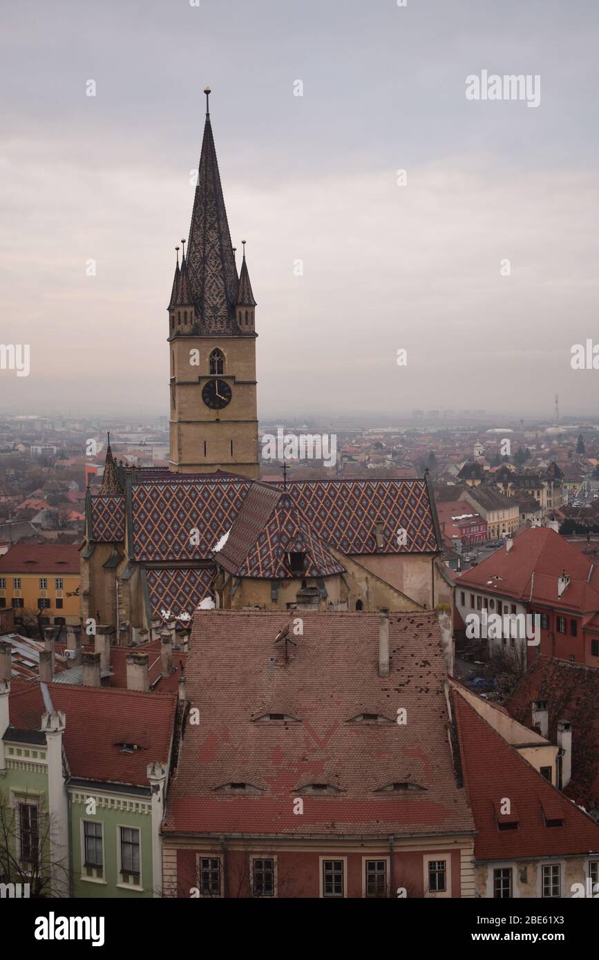 Aerial view winter cityscape of Sibiu Stock Photo - Alamy