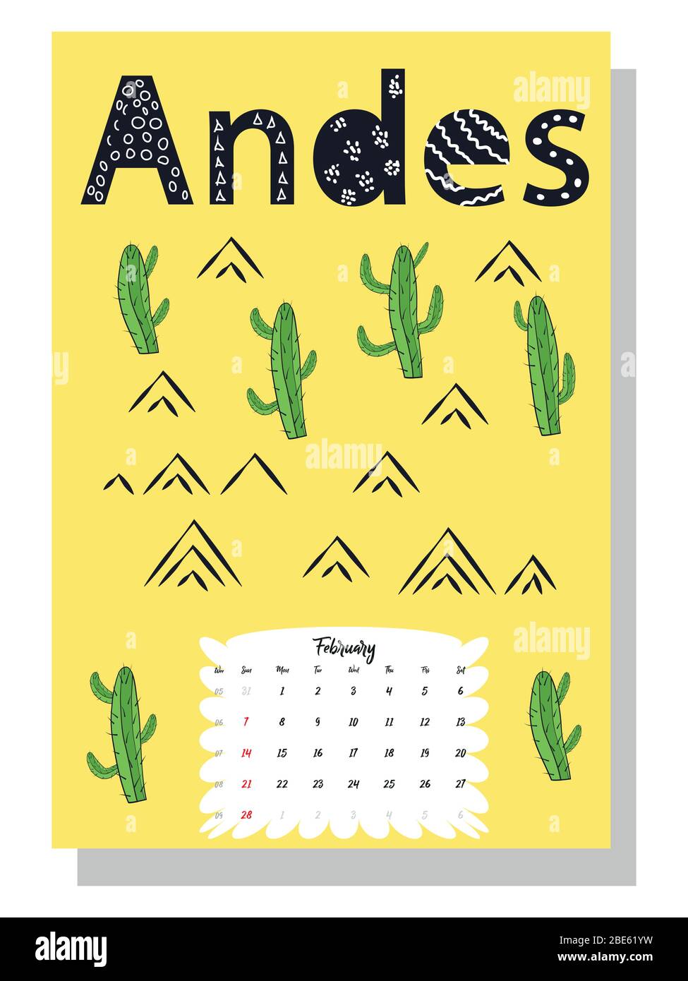 Cute monthly calendar of 2021 with a llama, cactus, inscriptions in the ...
