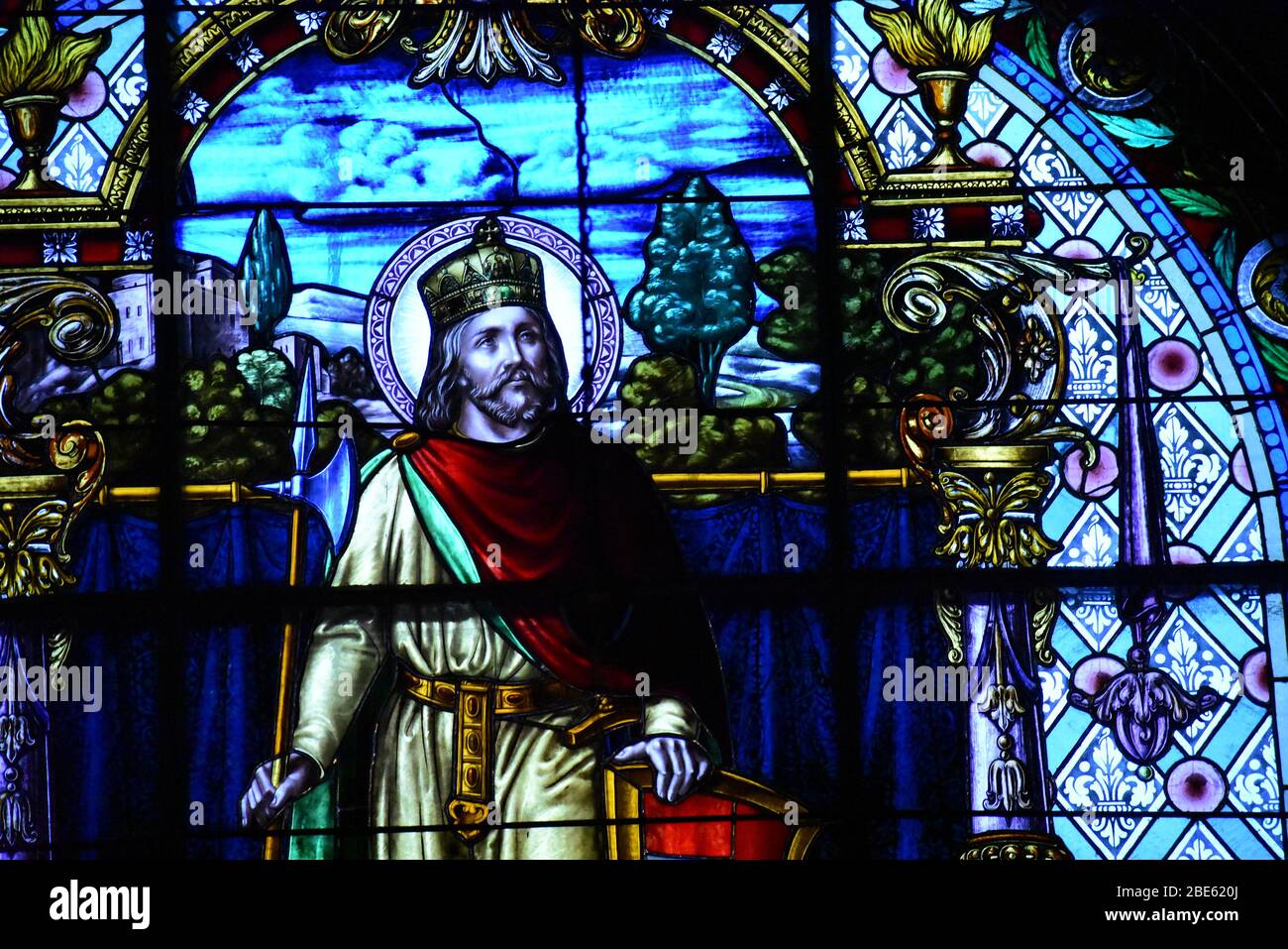 Stained glass man inside of an old church in Sibiu Stock Photo - Alamy