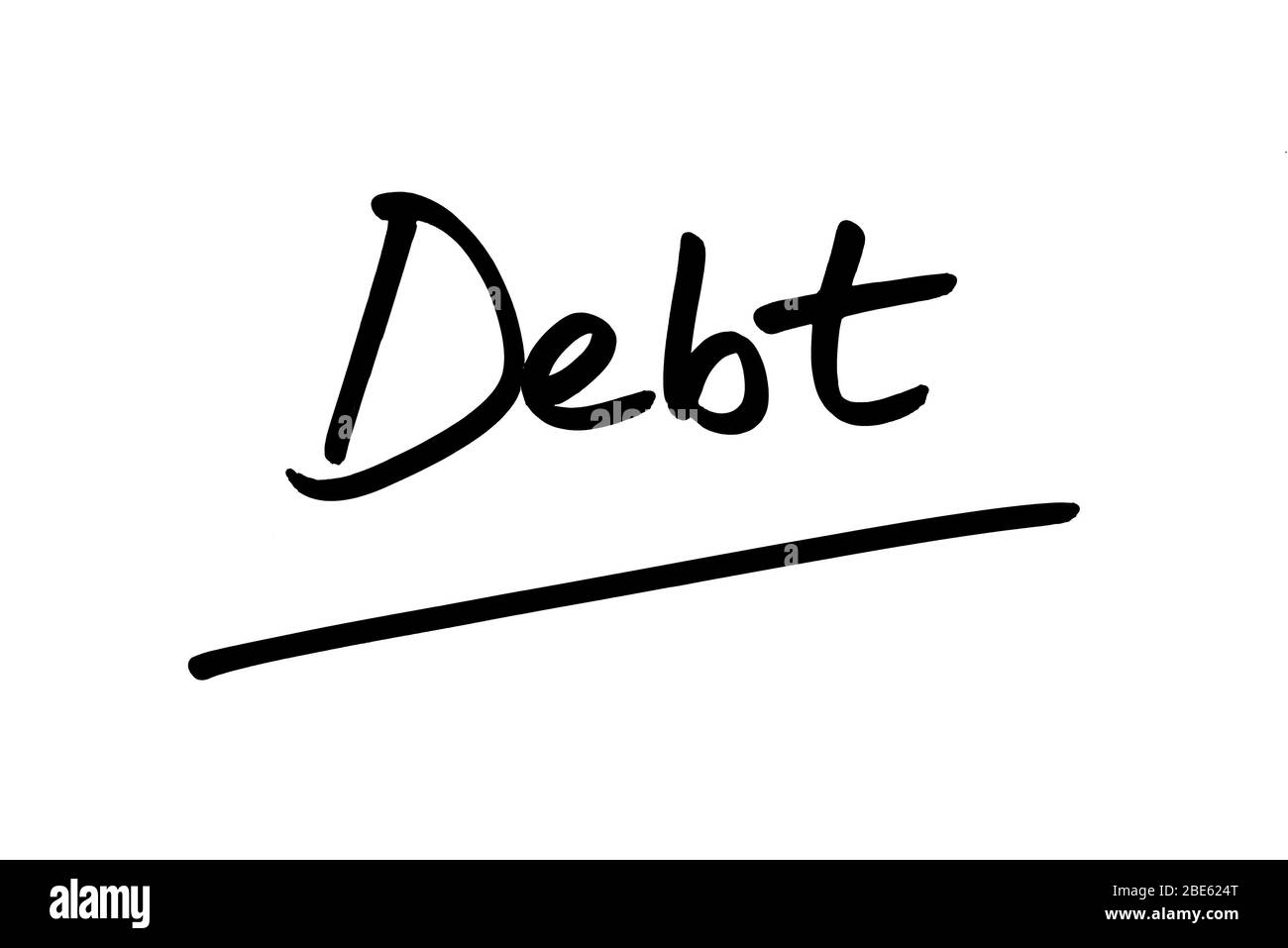 The word Debt handwritten on a white background Stock Photo - Alamy