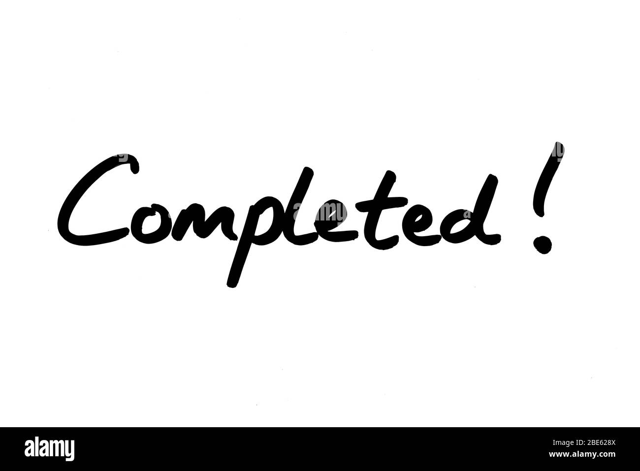 Completed! handwritten on a white background Stock Photo - Alamy