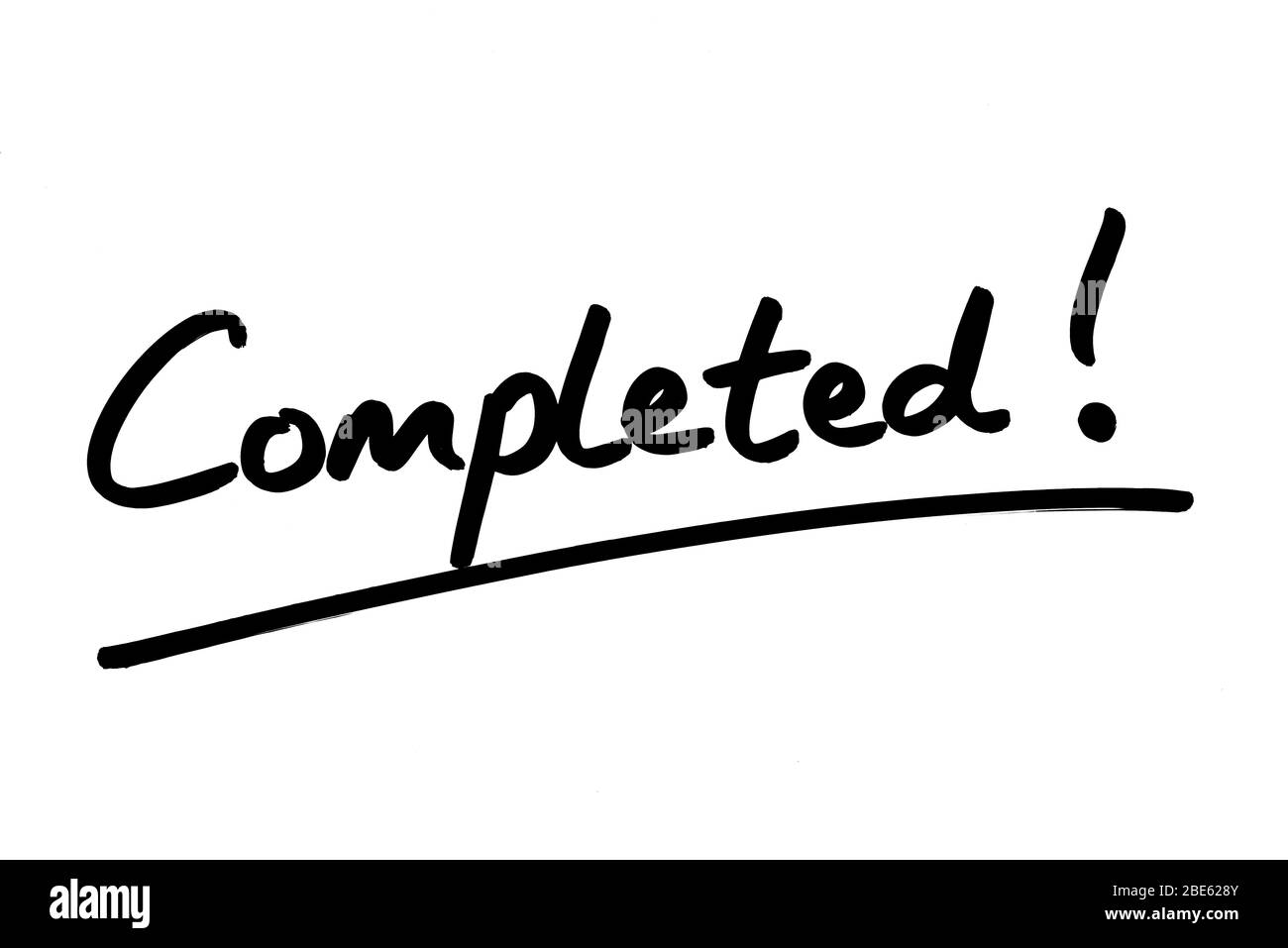 Completed! handwritten on a white background Stock Photo - Alamy