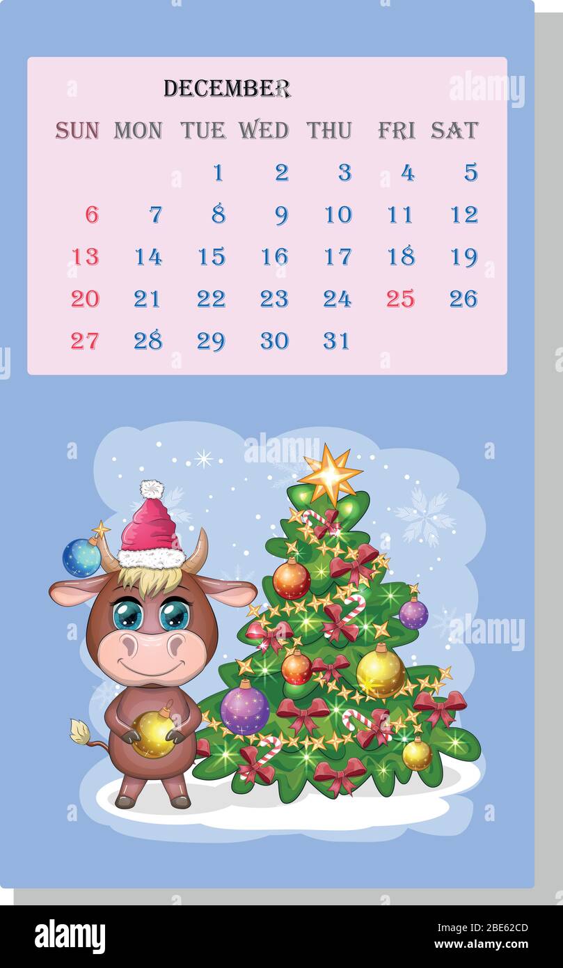 Calendar 2021. Cute bull and cow for every month Stock Vector Image ...