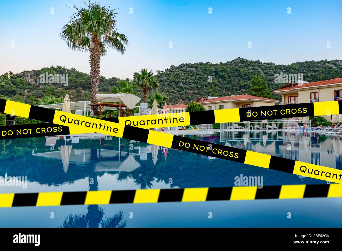 Barrier tape - quarantine, isolation, entry ban. Do not cross. Holiday ...