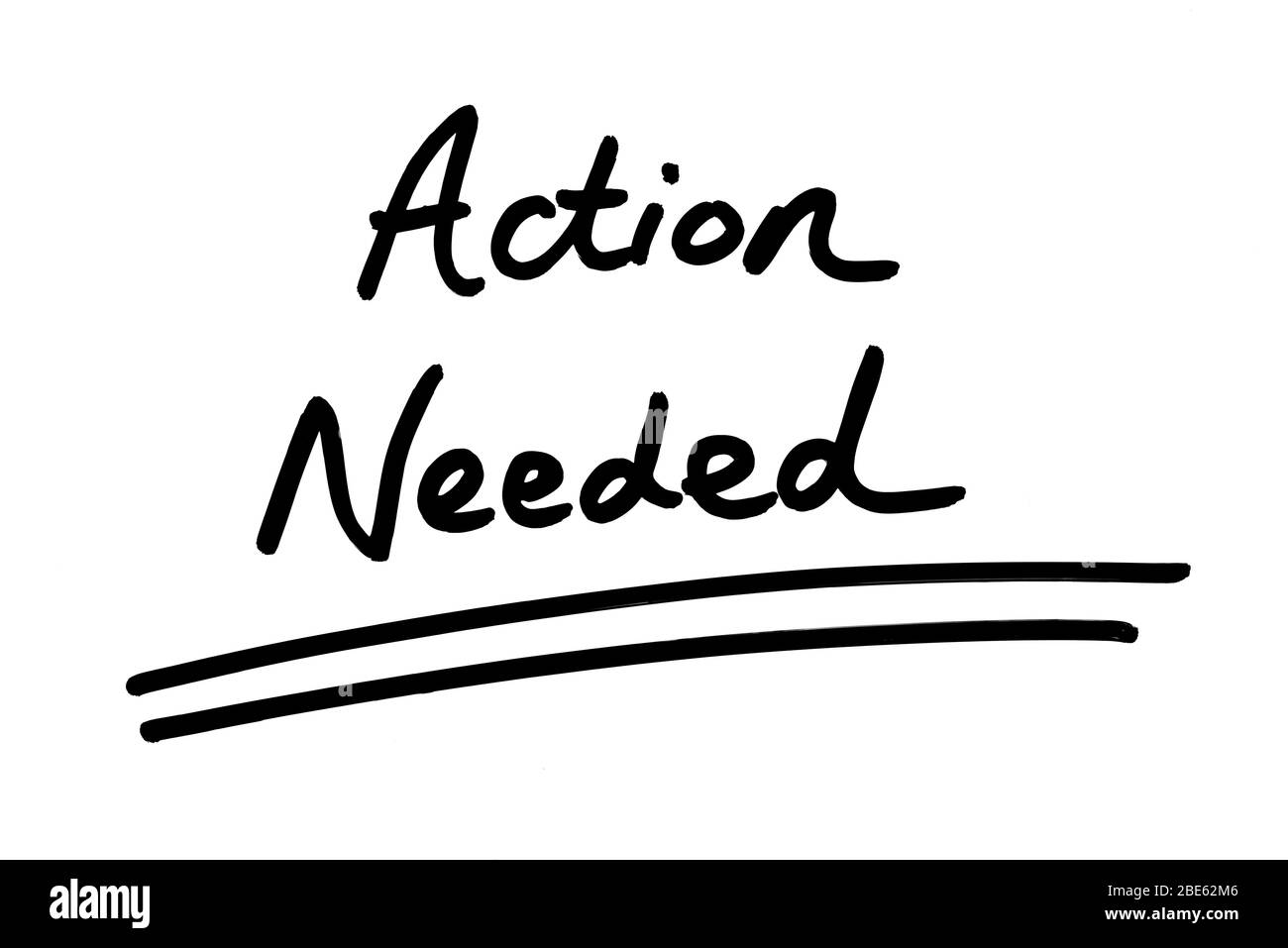 Action Needed handwritten on a white background Stock Photo - Alamy