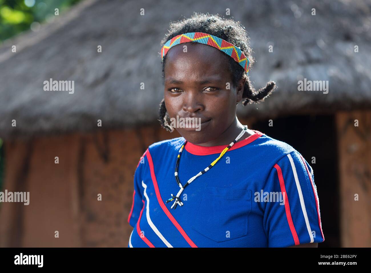 Young woman with beads typical to her Ari ethnic group or tribe ...