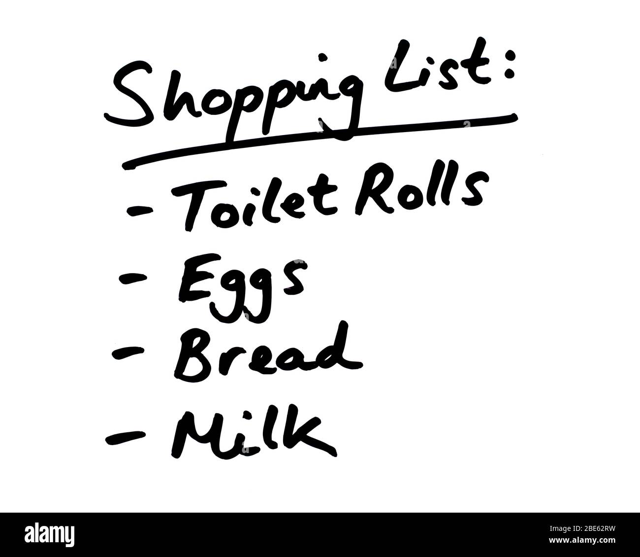 A list of essential supplies on a Shopping List Stock Photo - Alamy