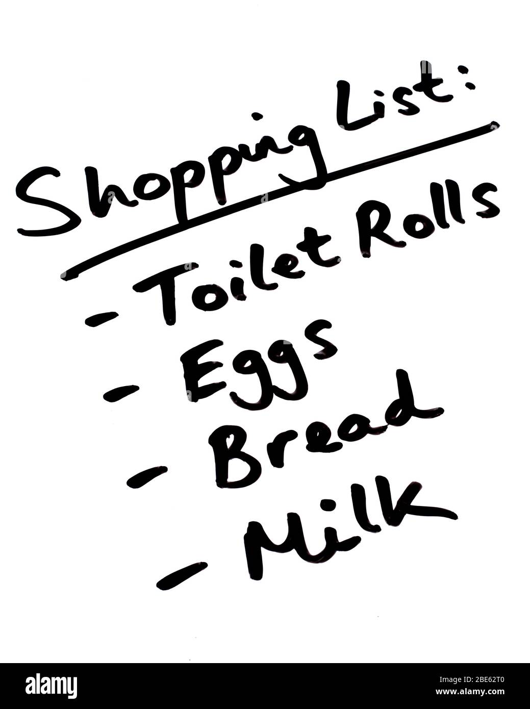 A List Of Essential Supplies On A Shopping List Stock Photo Alamy