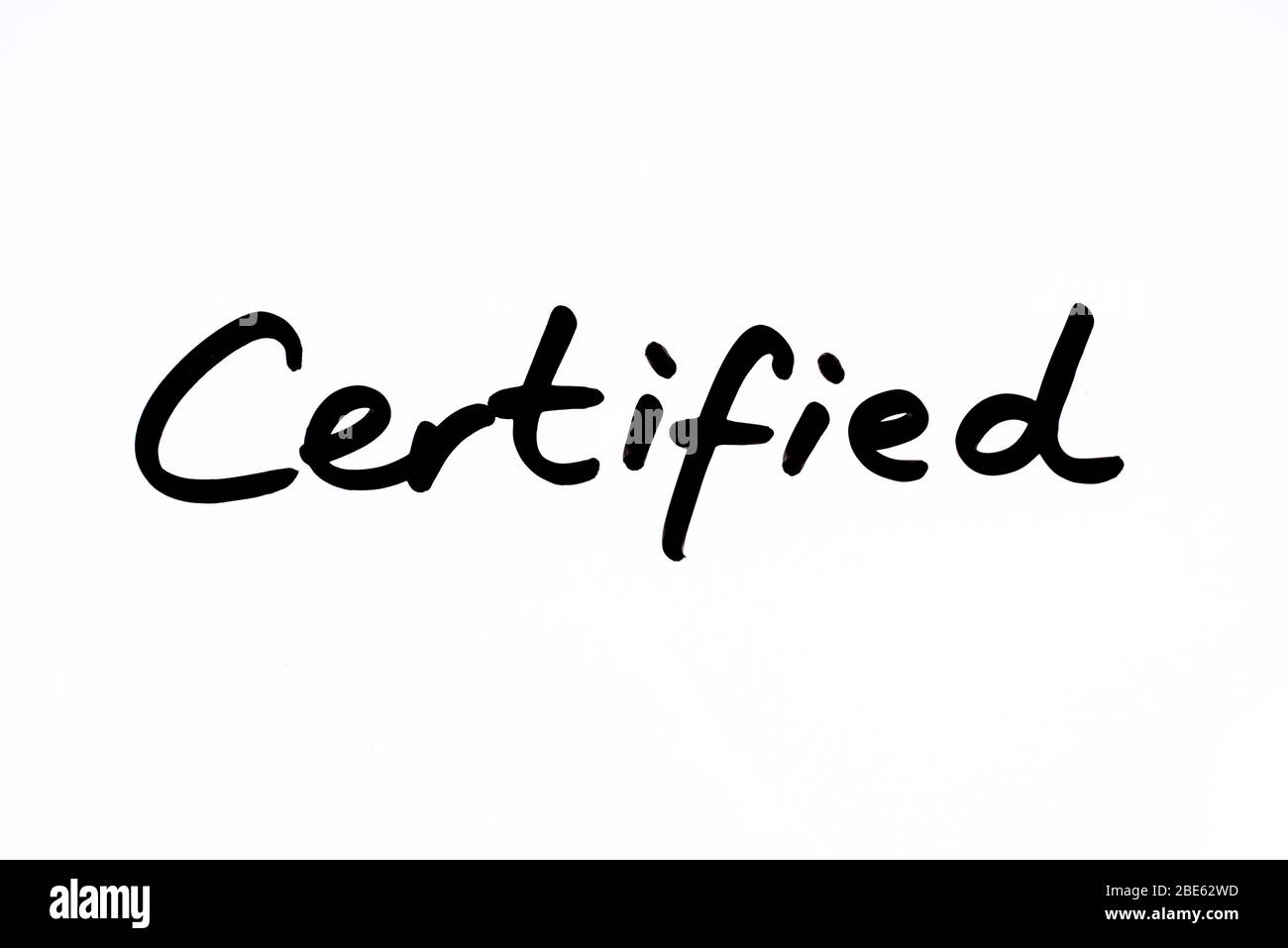 Certified handwritten on a white background Stock Photo - Alamy