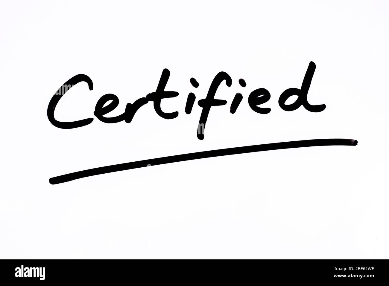 Certified handwritten on a white background Stock Photo - Alamy
