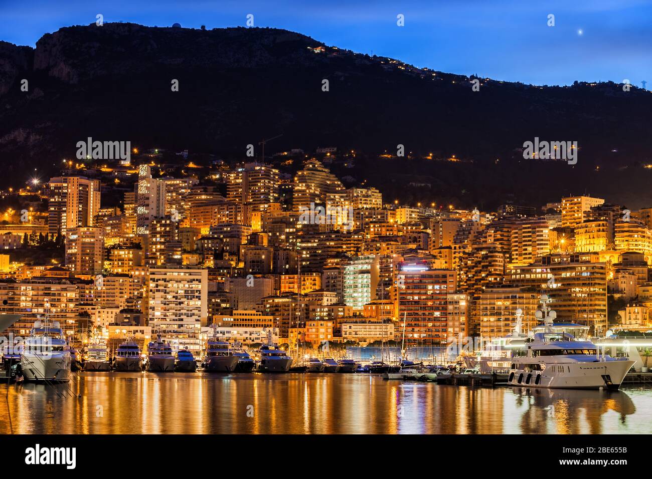 City lights of Monaco Principality by night, coastal cityscape Stock ...