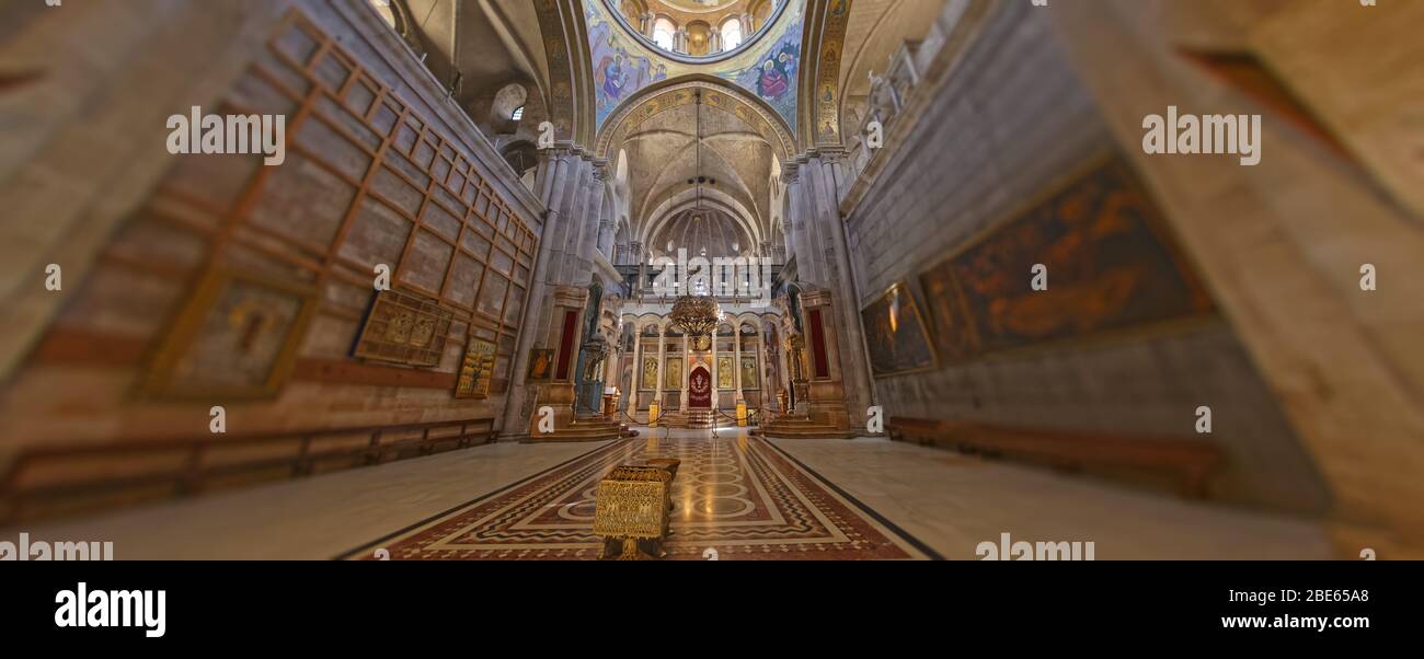 Catholicon Chapel in the Holy Sepulchre Church in Jerusalem wide lens ...