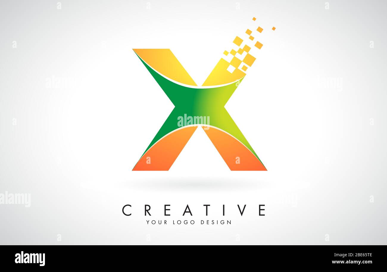 Letter X Logo Design in Bright Colors with Shattered Small blocks on ...