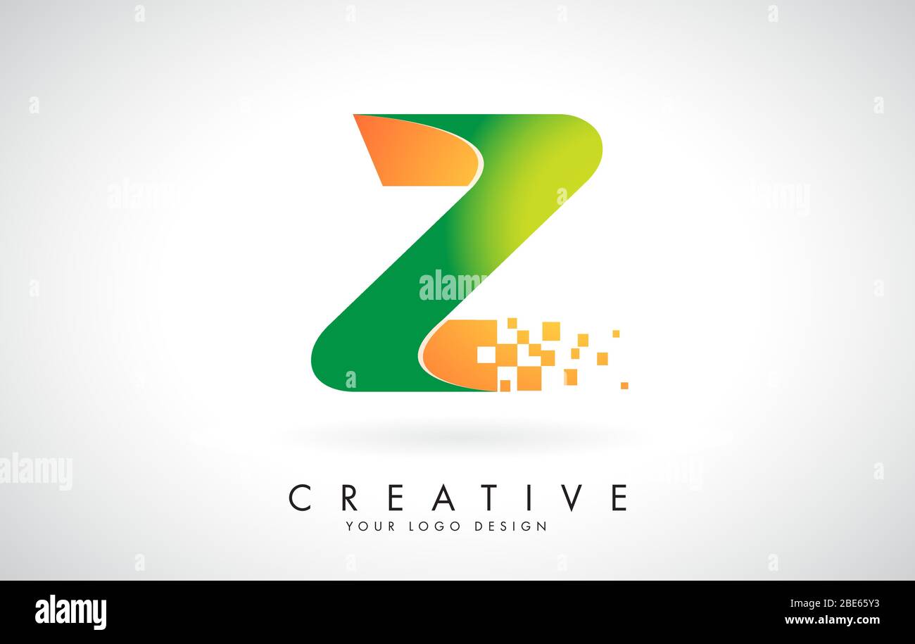 Letter Z Logo Design in Bright Colors with Shattered Small blocks on ...