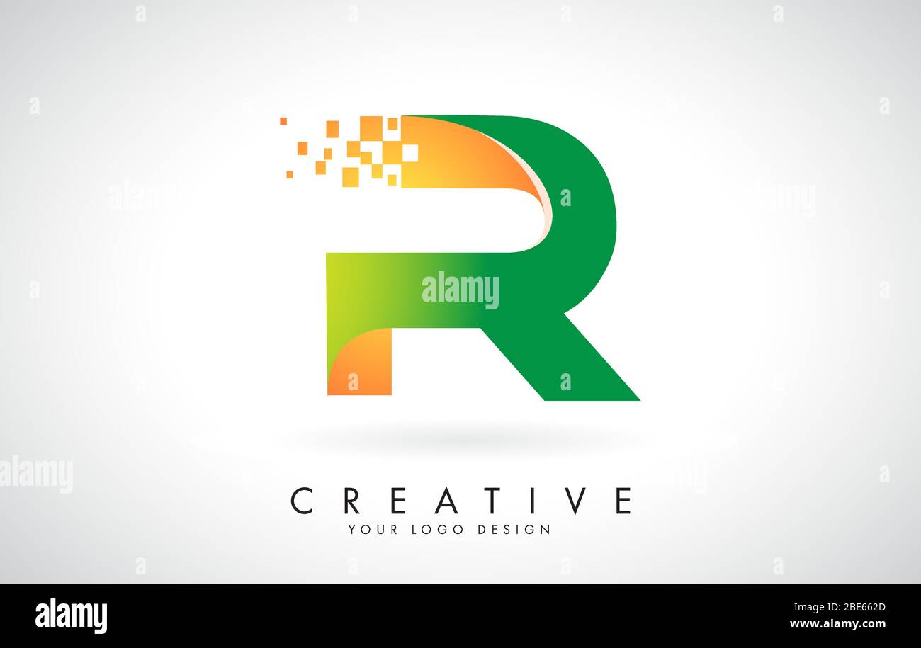 Letter R Logo Design in Bright Colors with Shattered Small blocks on ...