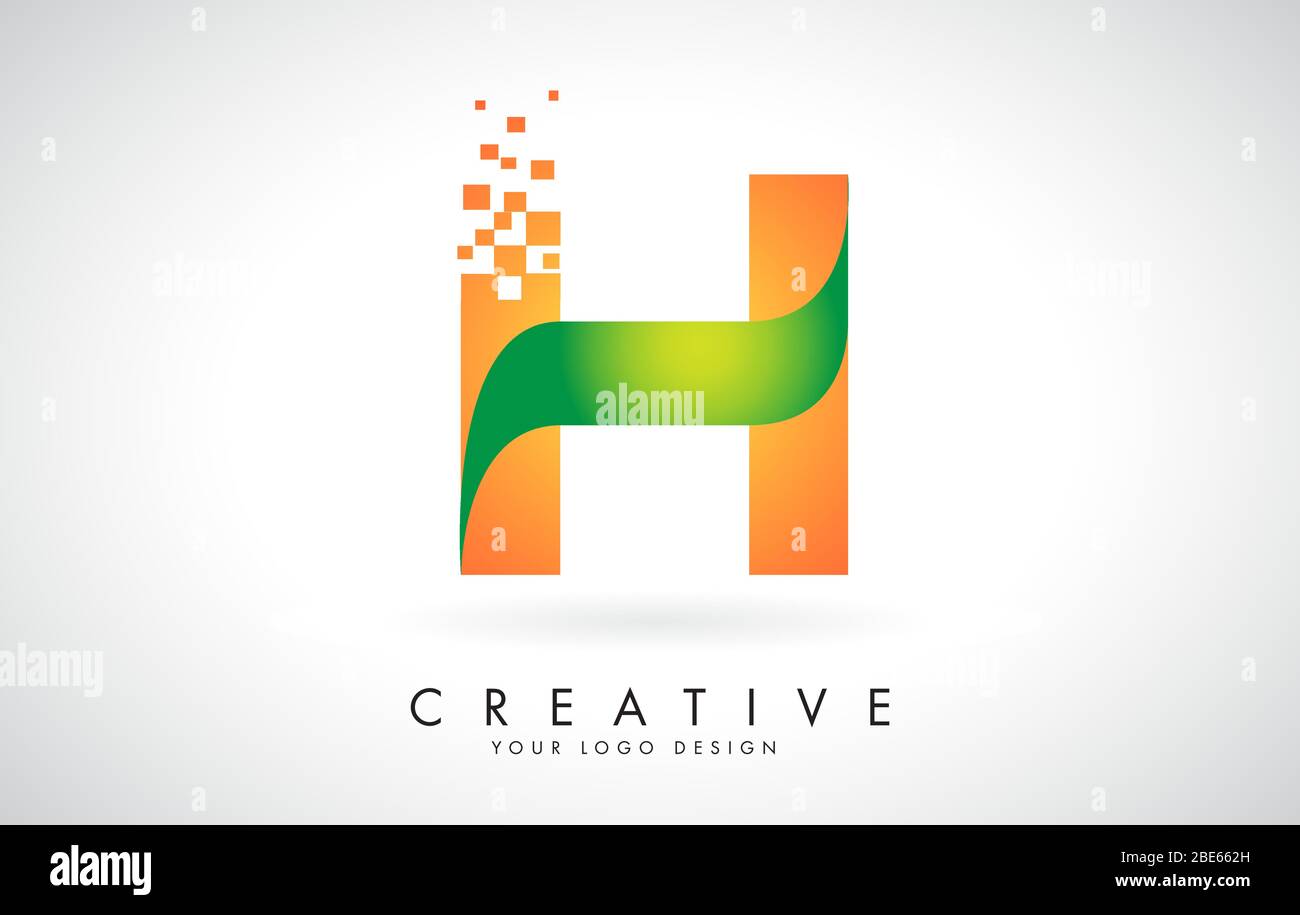 Letter H Logo Design in Bright Colors with Shattered Small blocks on ...