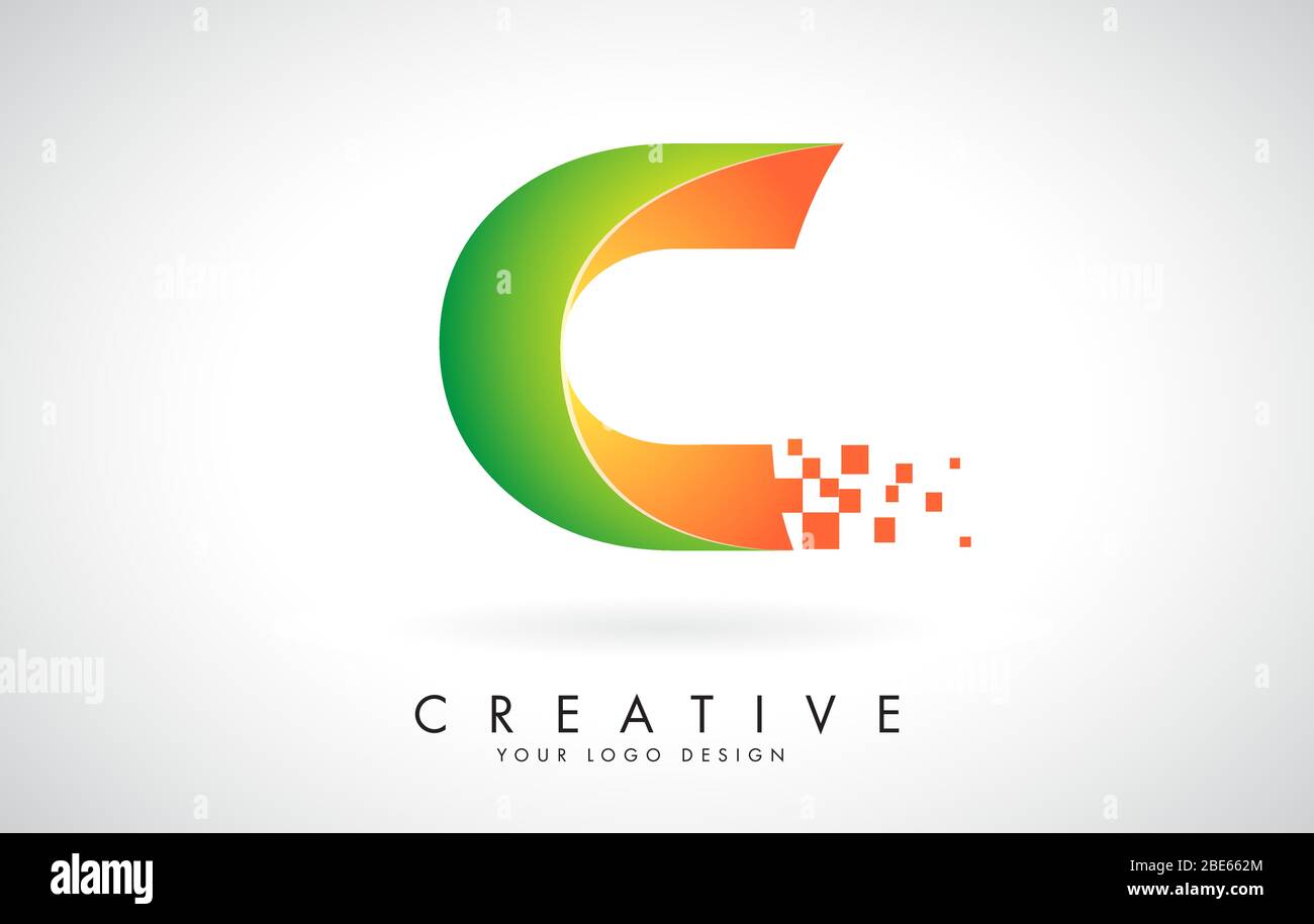 Letter C Logo Design in Bright Colors with Shattered Small blocks on ...