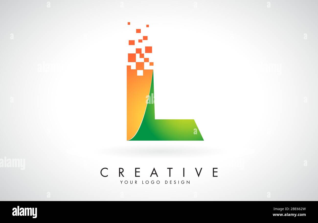 Letter L Logo Design in Bright Colors with Shattered Small blocks on ...