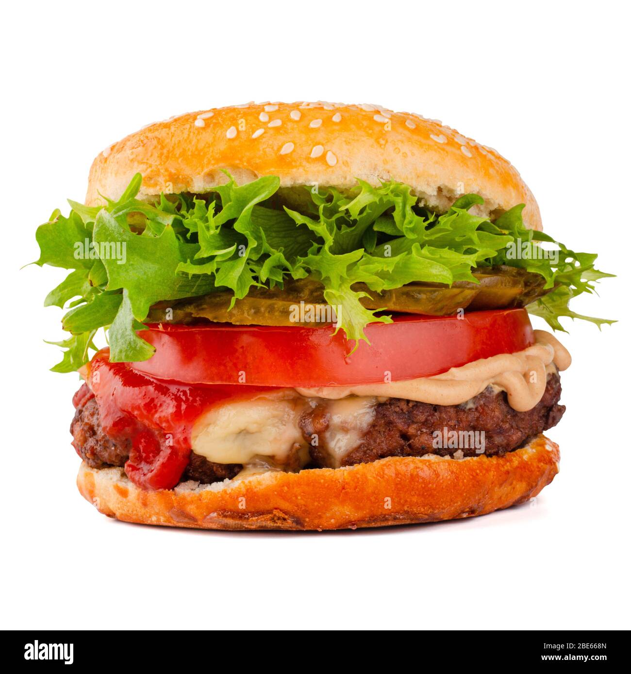 One big tall classic hamburger burger cheeseburger isolated on white ...