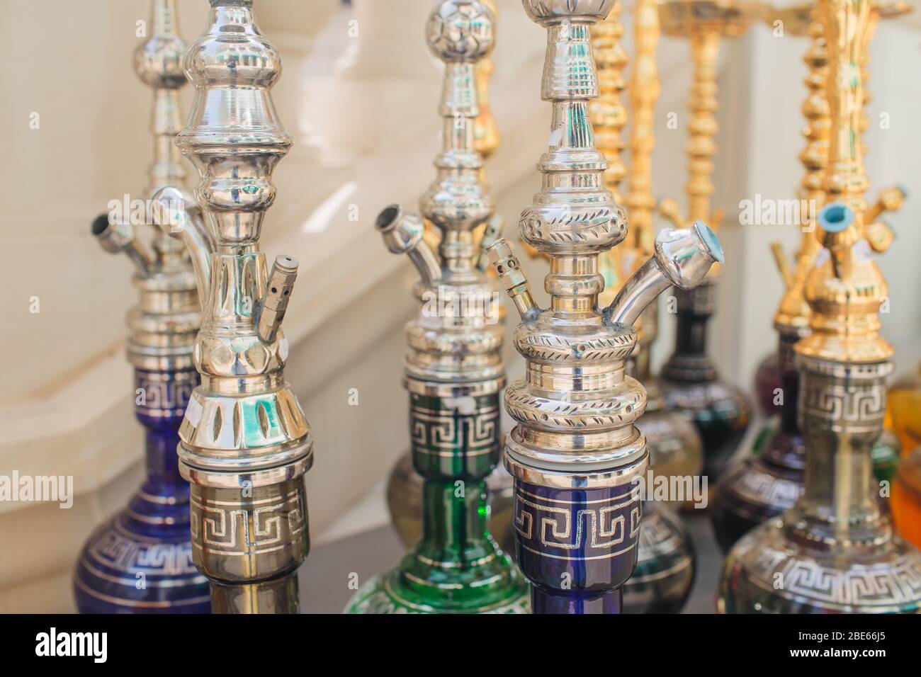 Group Of Modern Ceramic And Glass Hookah Or Shisha Appliance On The ...