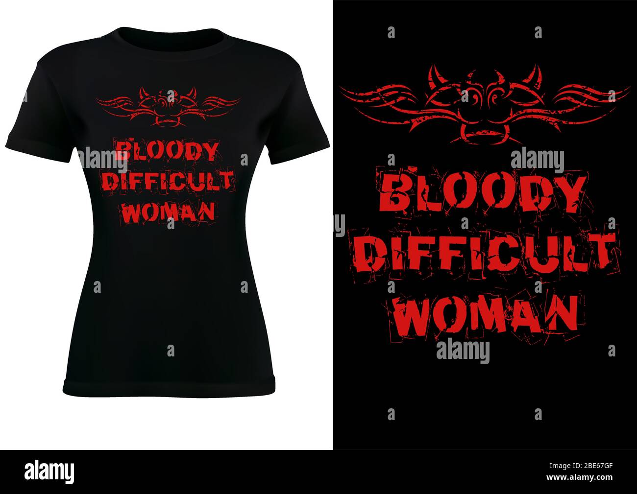 Women Black T-shirt Design with Red Inscription Stock Vector Image ...